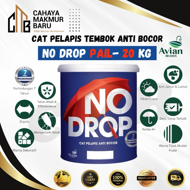Jual CAT TEMBOK NO DROP 1PAIL (20KG) CAT PELAPIS ANTI BOCOR/ WATERPROOFING AVIAN 1 PAIL (20 KG ...