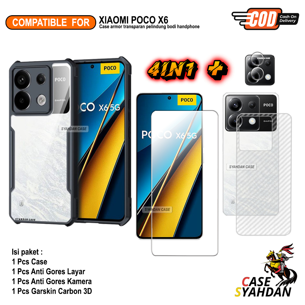 Jual Paket 4in1 Case Xiaomi Poco X6 X6 Pro Softcase Fusion Armor Shockproof Transparent TG ...