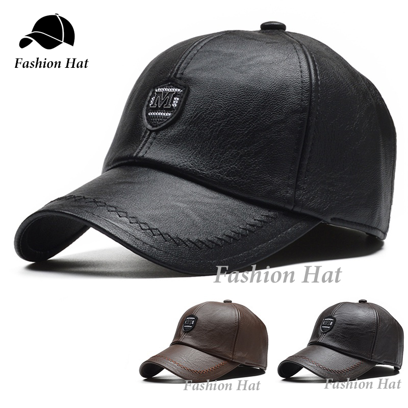 Jual Topi Baseball （M）Hat Casual Sport Pria Wanita Topi Kulit Leather ...