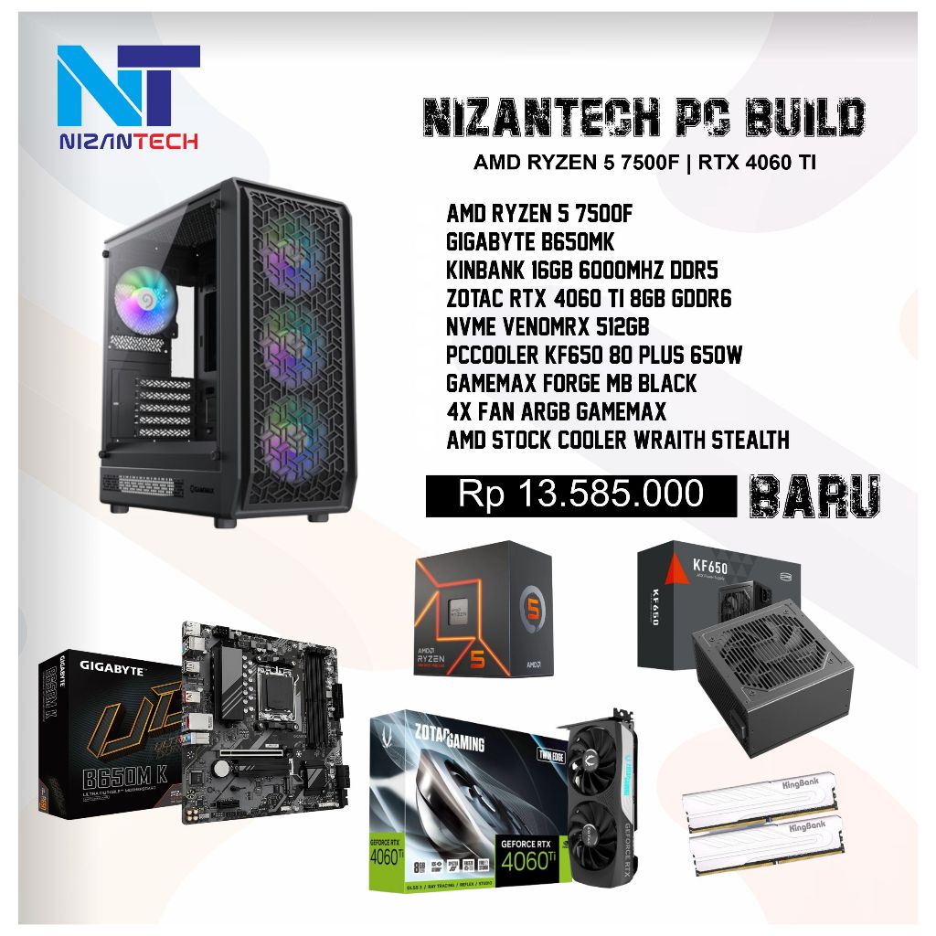 Jual PC RTX 4060 Ti | Ryzen 5 7500F | BARU Komputer Gaming Rendering | Shopee Indonesia