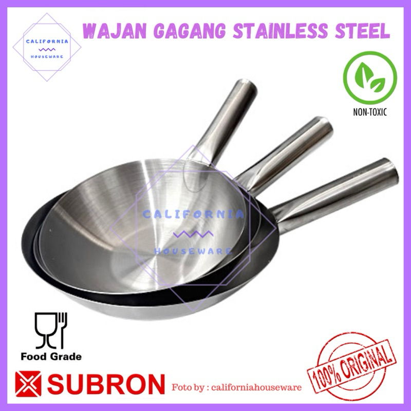Jual SUBRON Wajan Kuali Gagang Stainless Steel Tebal / Wajan Gagang ...