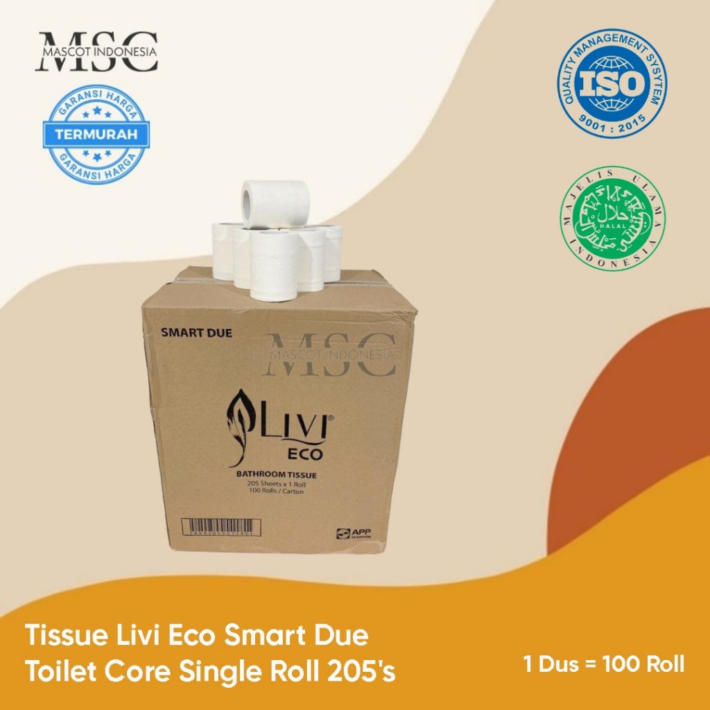 Jual 1 DUS | Tissue Livi Eco Smart Due Core Single Roll 205 Sheet (Side ...
