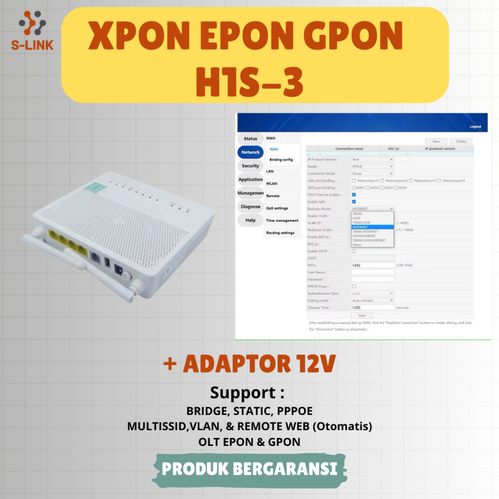 Jual ONT XPON EPON/GPON H1S-3 DENGAN ADAPTOR | Shopee Indonesia