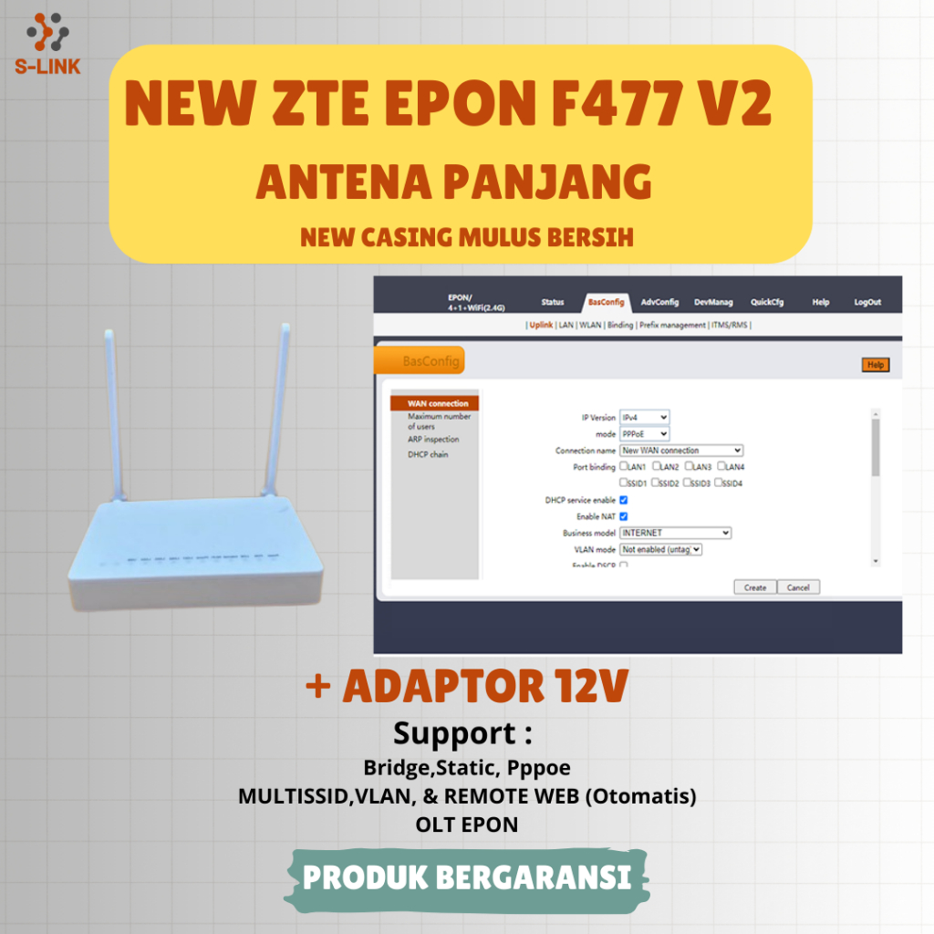 Jual NEW ONT EPON F477 V2 ANTENA PANJANG DENGAN ADAPTOR | Shopee Indonesia