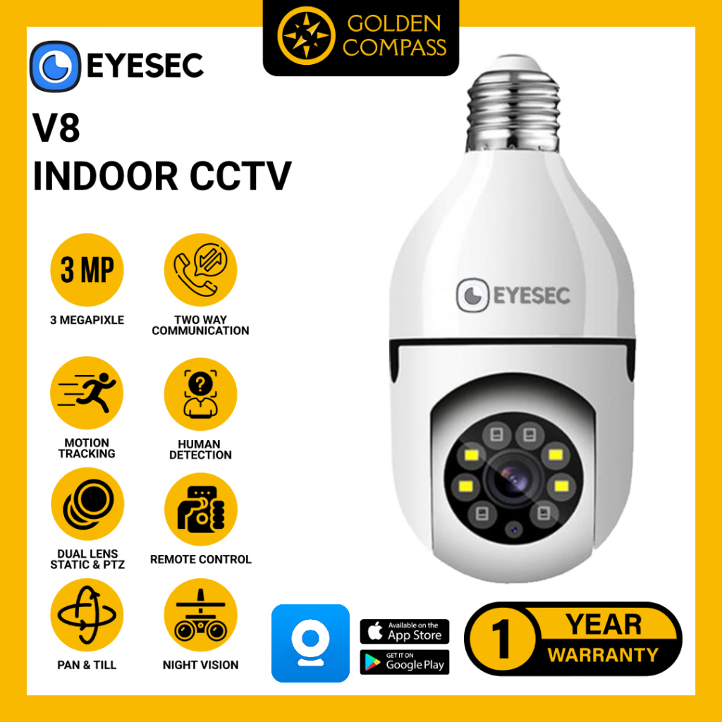 Jual EYESEC CCTV Lampu V380 Pro 3MP - Kamera CCTV WiFi Bohlam 360° PTZ ...