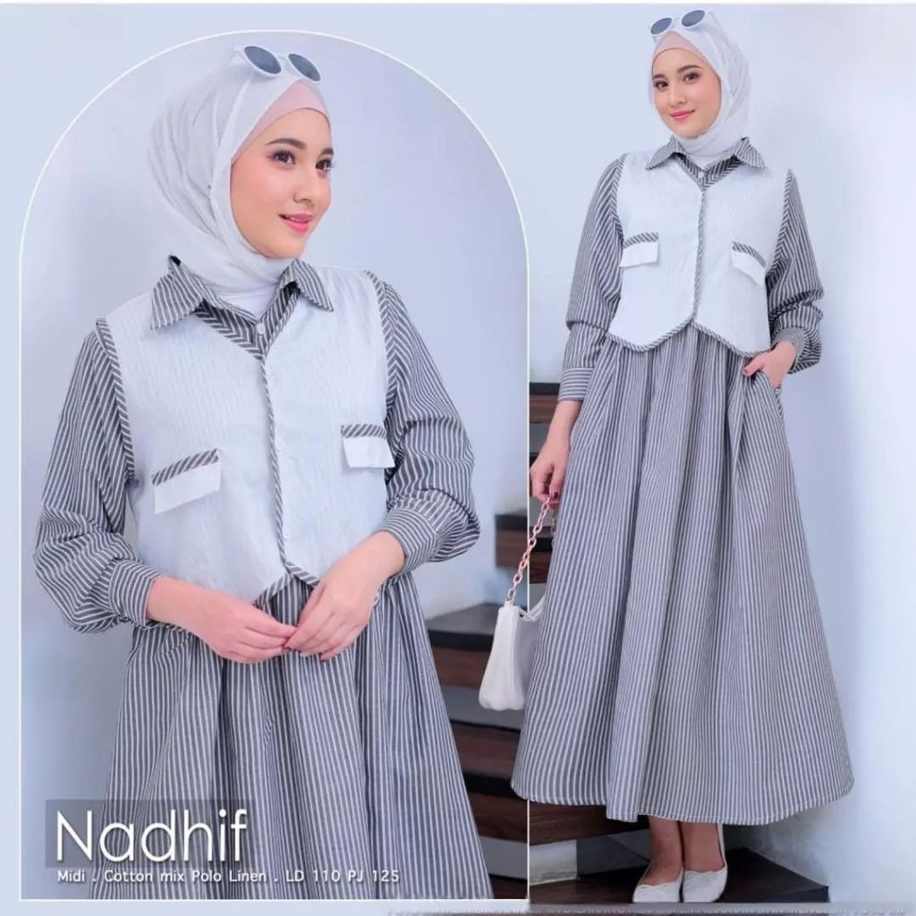 Jual MIDI DRESS TERBARU MOTIF SALUR KEKINIAN BAHAN KATUN POPULER OUFIT VIRAL BAJU GANTUNG WANITA ...