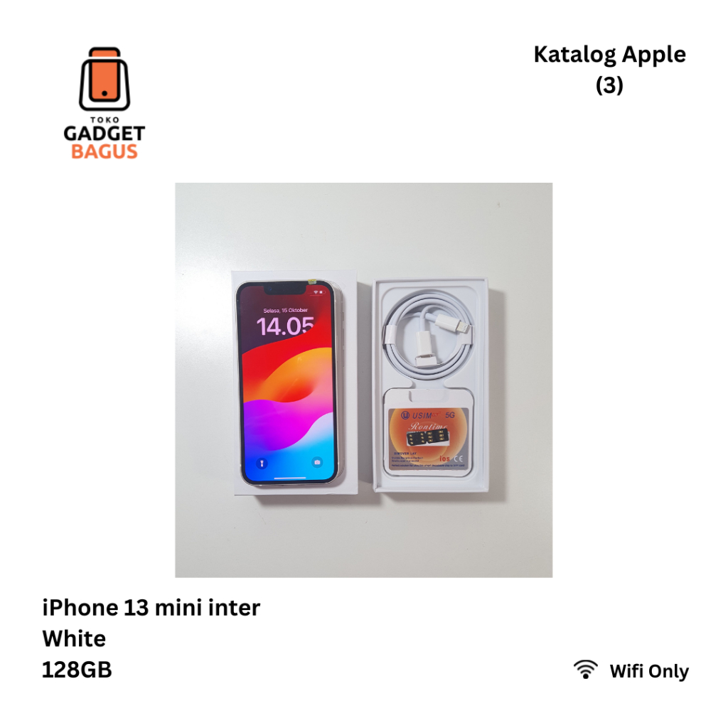 Jual 3 - Apple Original iPhone 13 mini White 128GB 5,42 inch Wifi Only / SIM Sticker White Inter ...