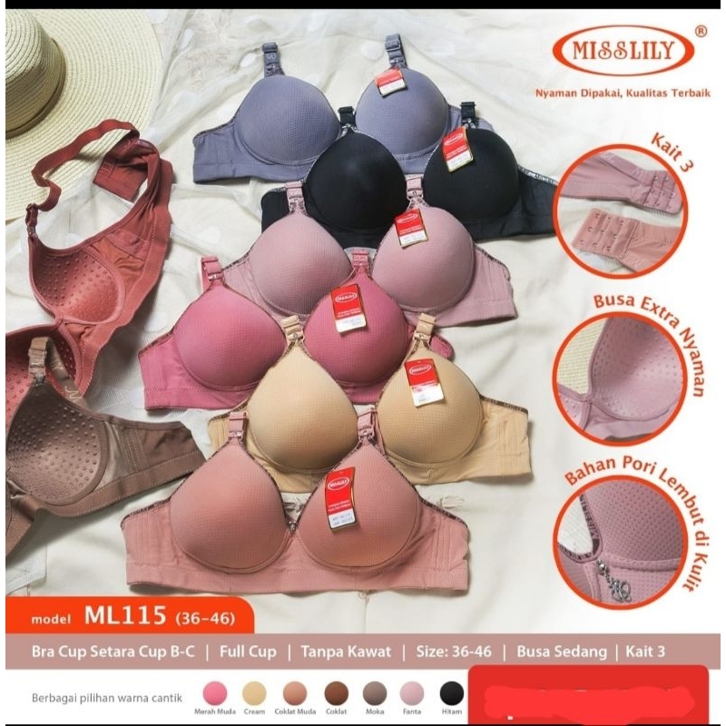 Jual BH BRA IMPORT TANPA KAWAT cup B-C no 36-46 kait 3 MISSLILY BAHAN ...