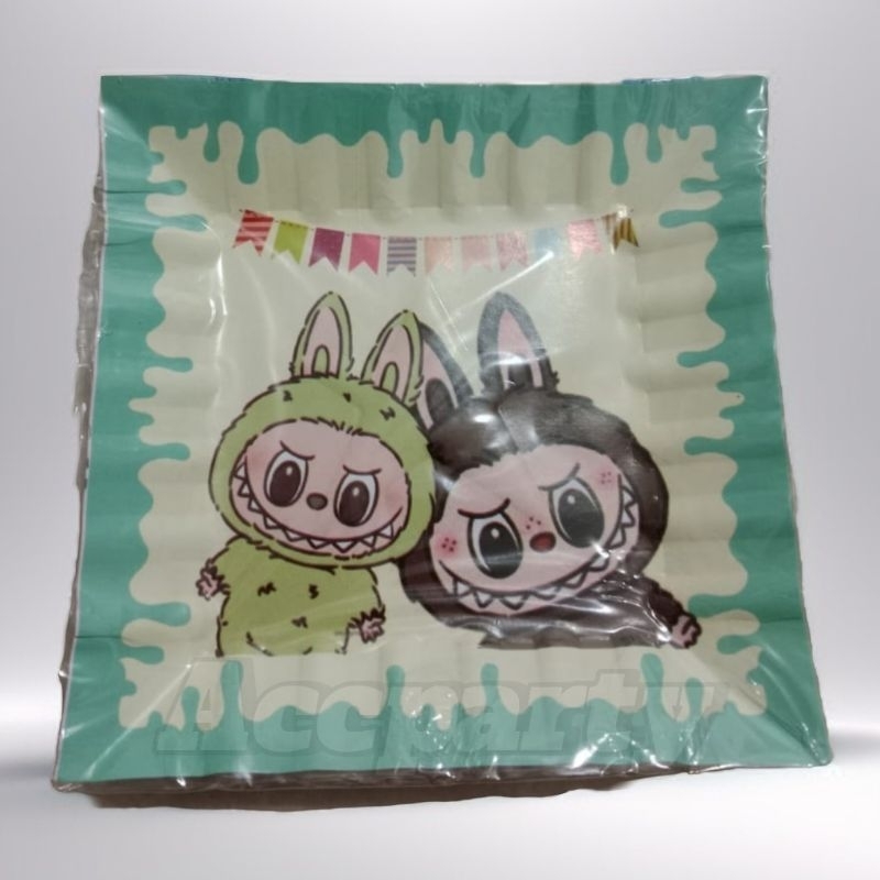 Jual Piring Kue Tart Ultah Labubu kotak / Piring Kue Ulang Tahun Labubu ...