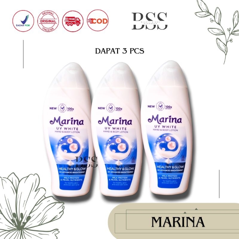 Jual 3 PCS MARINA BIRU HAND & BODY LOTION UV WHITE HEALTY & GLOW 185ml ...