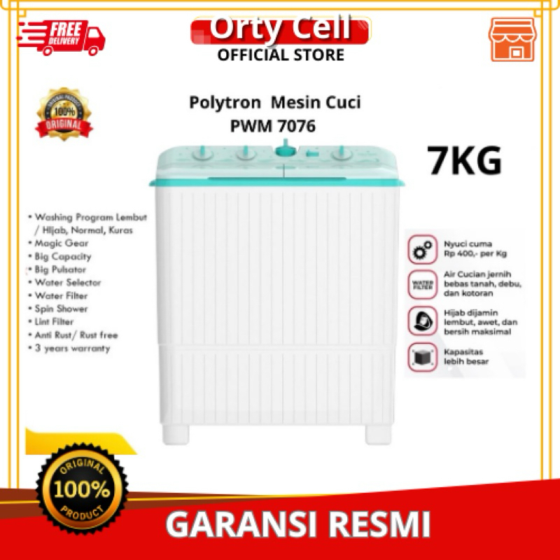 Jual MESIN CUCI POLYTRON Terbaru PWM 7076 WATER FILTER HIJAB 7 KG LOW ...