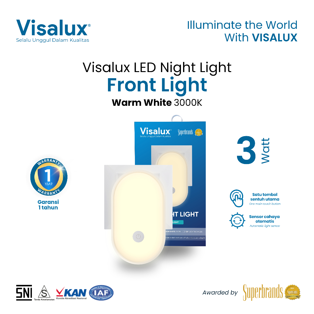 Jual Visalux Lampu Tidur LED Night Light (Front Light) 3000K WarmWhite ...