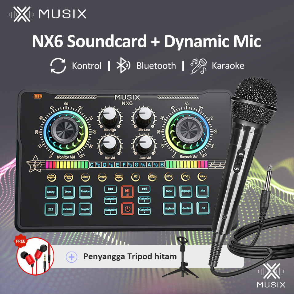 Jual MUSIX Peralatan sound card di tempat NX6, set mikrofon lengkap, rekaman karaoke bernyanyi ...