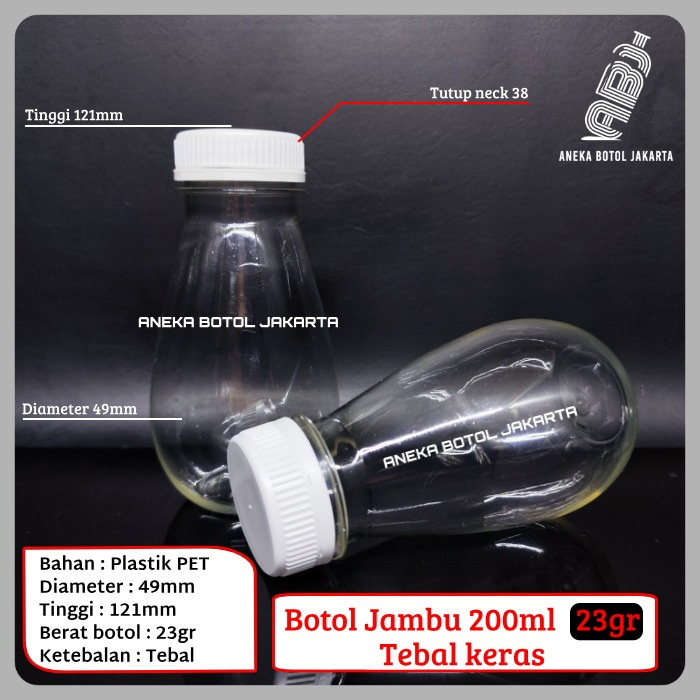Jual Botol jambu 200ml 23gr tebal keras / Botol plastik jambu 200ml ...