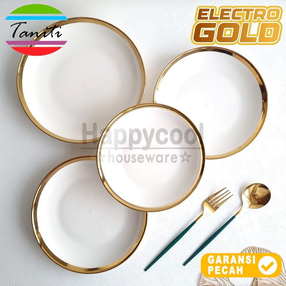 Jual TANITI 1pcs Piring Bulan Keramik 8in Thick Electro Gold Series ...