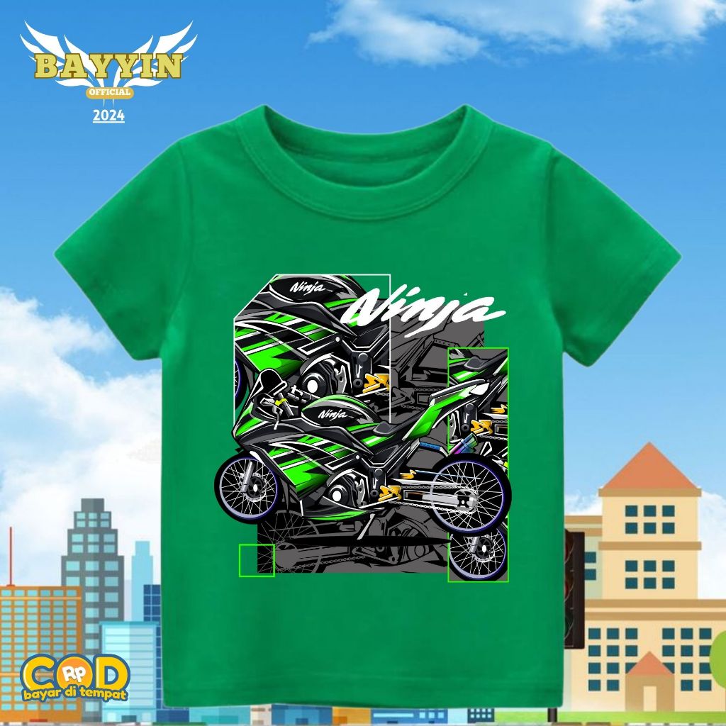 Jual Kaos Anak Custom Nama Combed 30s Gambar MOTOR NINJA Untuk Anak dan Hadiah kaos Anak Laki ...