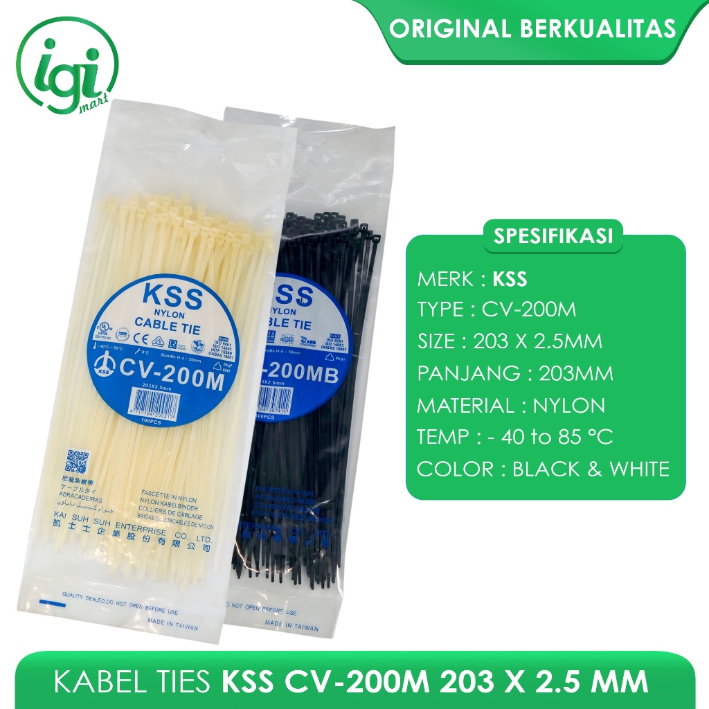 Jual KSS CABEL TIE CV200M 203 x 2.5 NYLON KABEL TIES KSS CV200 M 203X2.5MM PENGIKAT KABEL TIS ...