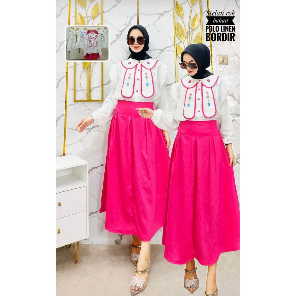 Jual RARA REMPEL LIST ONE SET ROK KOMBINASI LIST POLO LINEN PREMIUM ...