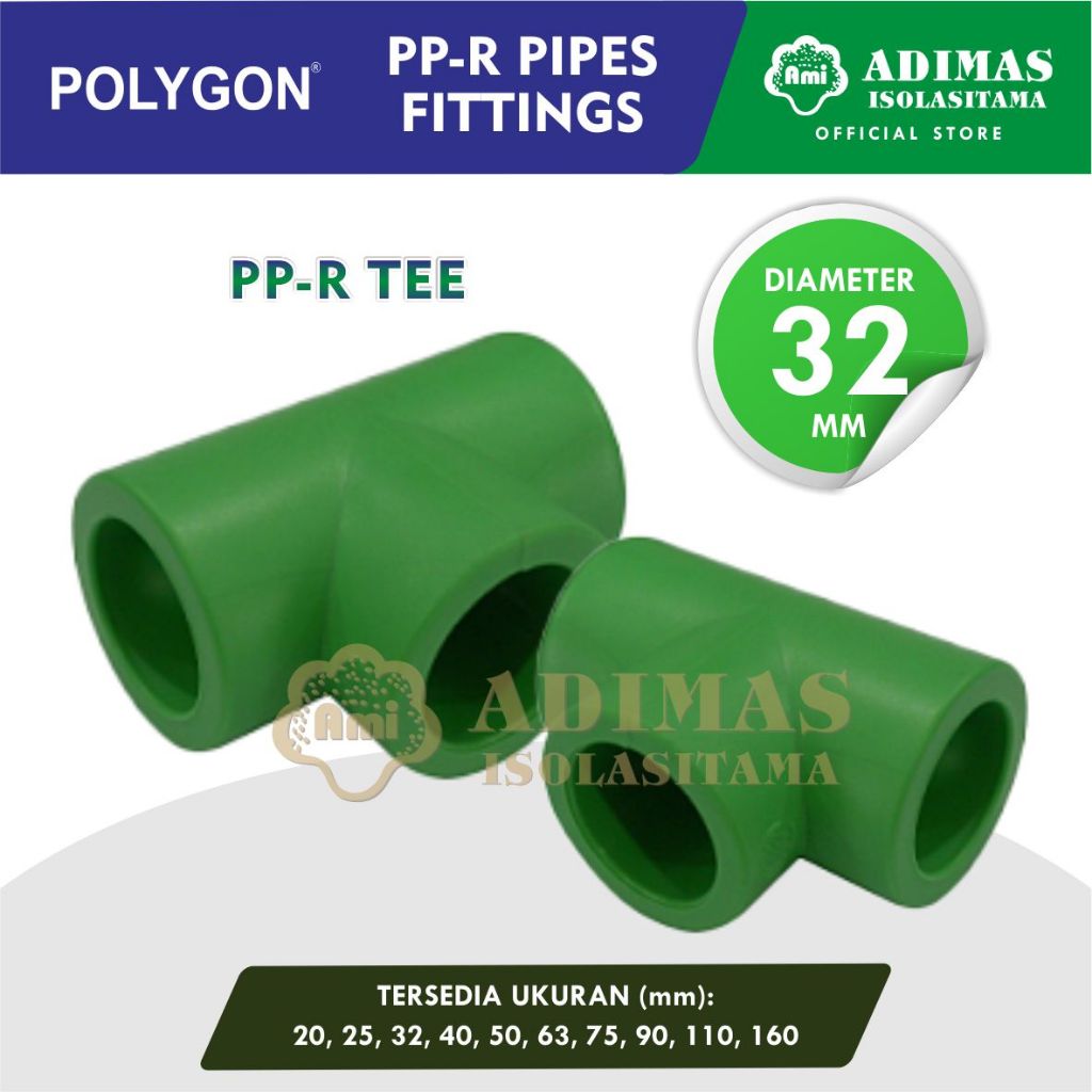 Jual Fitting PPR Polygon Tee Diameter 32 mm Sambungan Pipa Warna Hijau ...