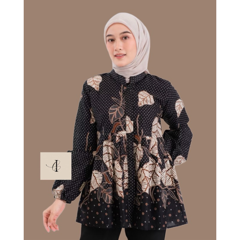 Jual DAUN BLOUSE BATIK PRINTING HITAM / batik kantor warna hitam ...