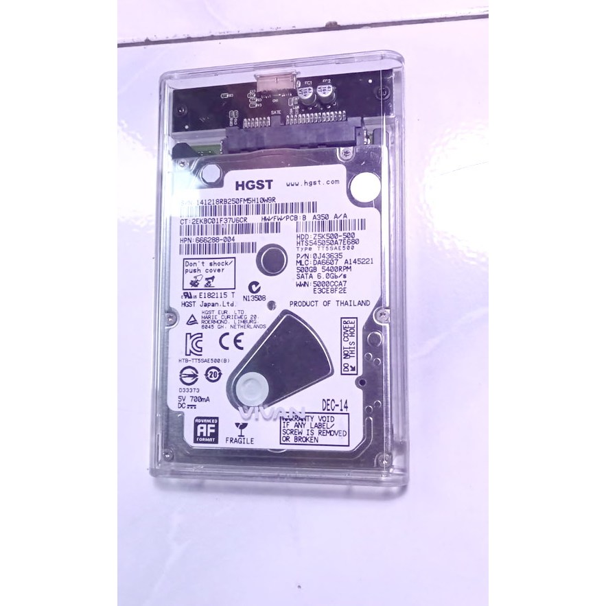 Jual HDD External HGST 500GB + USB 3.0 - Pemakaian Rendah Sentinel 100% ...