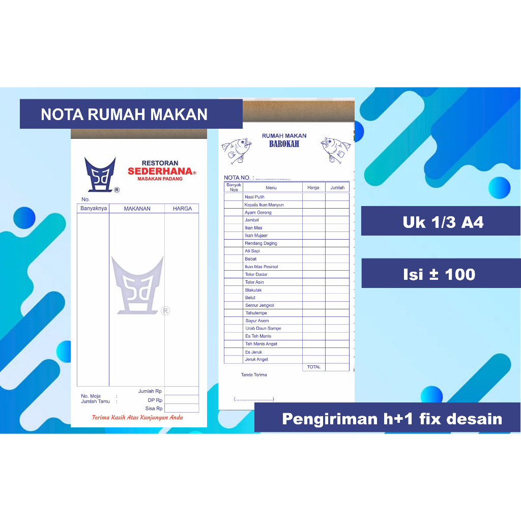 Jual Nota Rumah Makan Sederhana - Nota Rumah Makan 1 ply | Shopee Indonesia