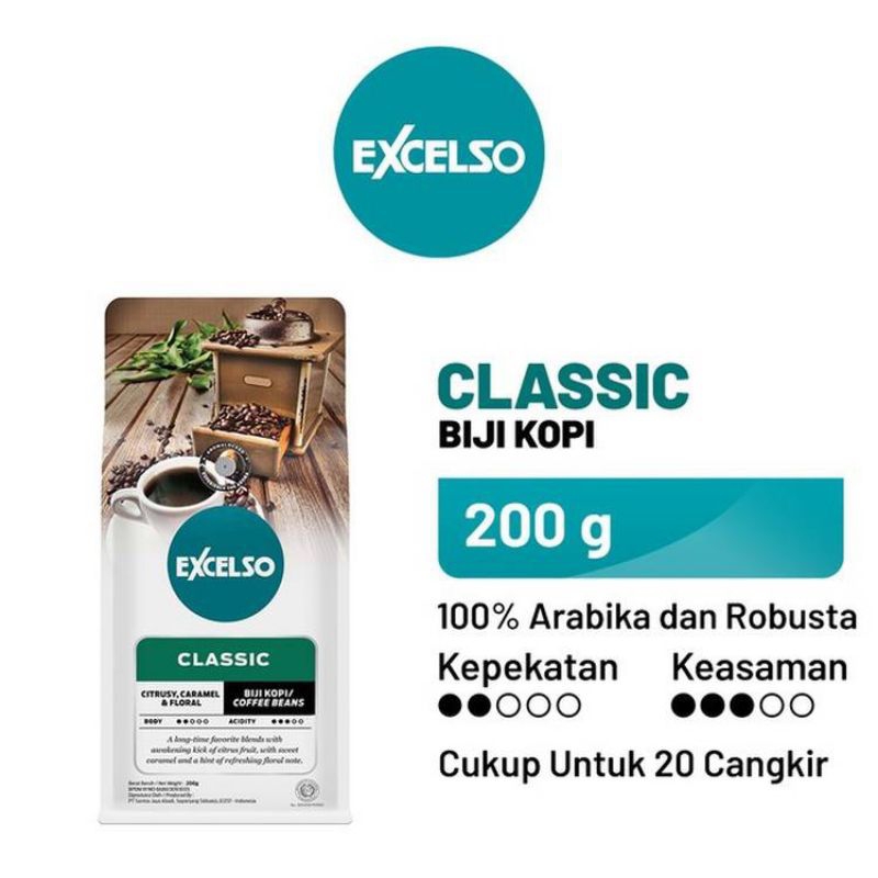 Jual EXCELSO Coffee Bean Kopi Biji varian CLASSIC 200gr | Shopee Indonesia