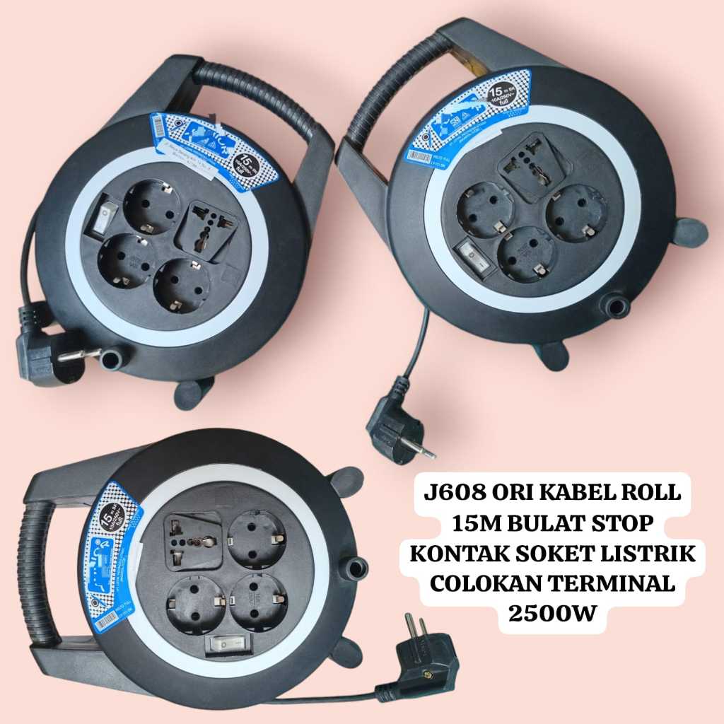 Jual J608 KABEL ROLL 15 M METER BULAT BOX STOP KONTAK SOCKET LISTRIK ...