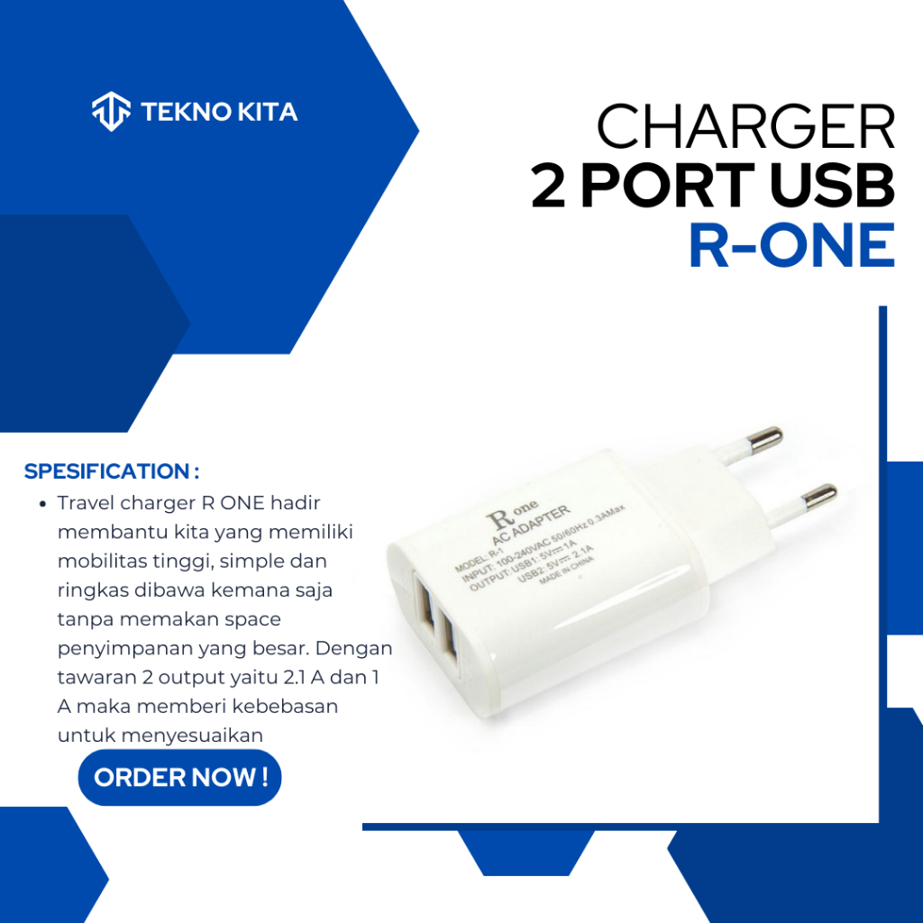 Jual TRAVEL ADAPTOR CHARGER ISI 2 SLOT USB TERBARU R-ONE/ADAPTOR ...