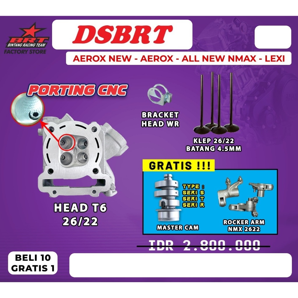 Jual HEAD BRT PORTING CNC 26 22 WR 155 AEROX NEW NMAX R15 VVA V3 V4 ...