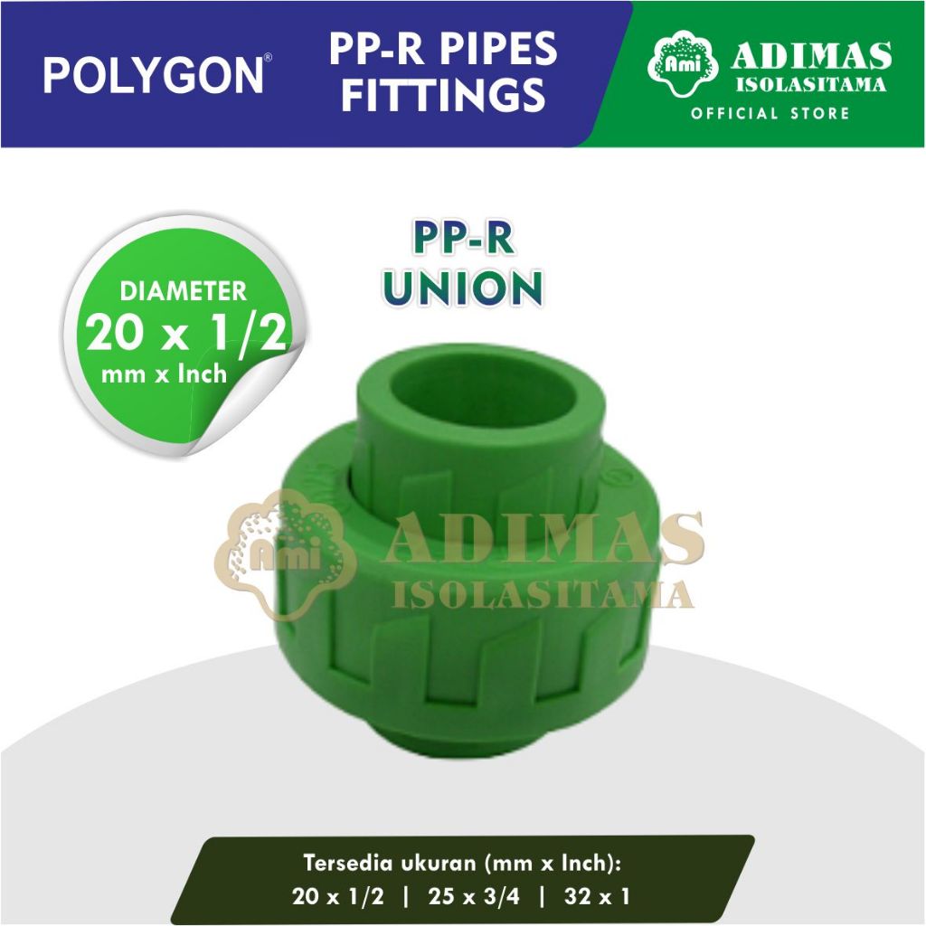 Jual Fitting PPR Polygon Union Diameter 20 mm x 1/2 Inch Sambungan Pipa Warna Hijau | Shopee ...