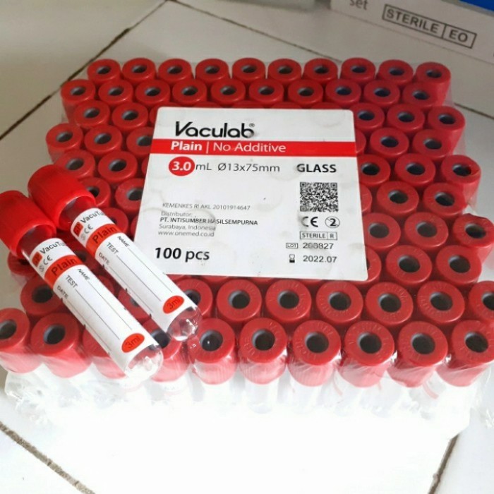 Jual Tabung Darah Vaculab Plain 3ML OneMed Blood Collection Tube Merah ...