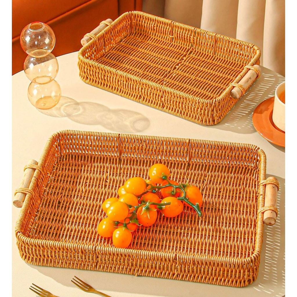 Jual Tatakan Nampan Rotan Fruit Tray Basket With Handle Model Square ...