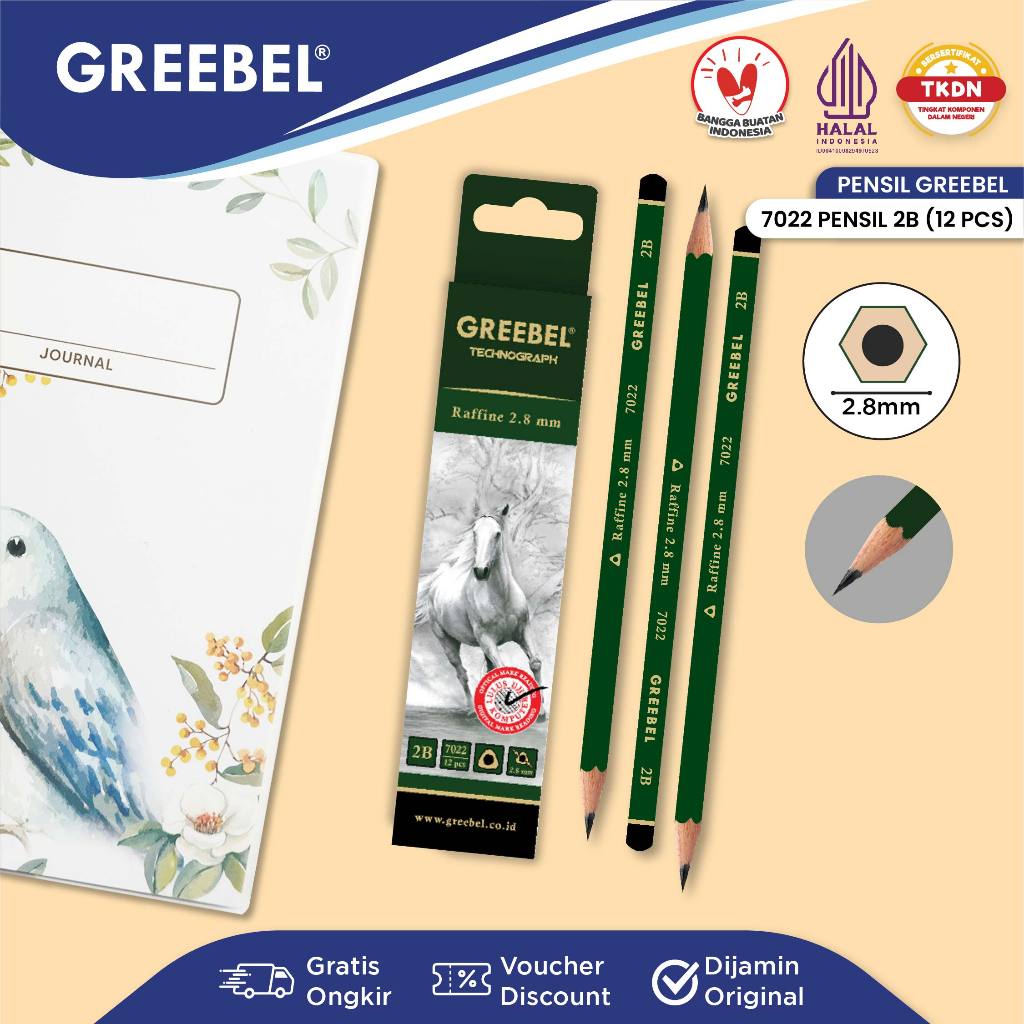 Jual GREEBEL Pensil Tulis 2B 7022 / Pensil Kayu Ujian / Pencil Grafit ...