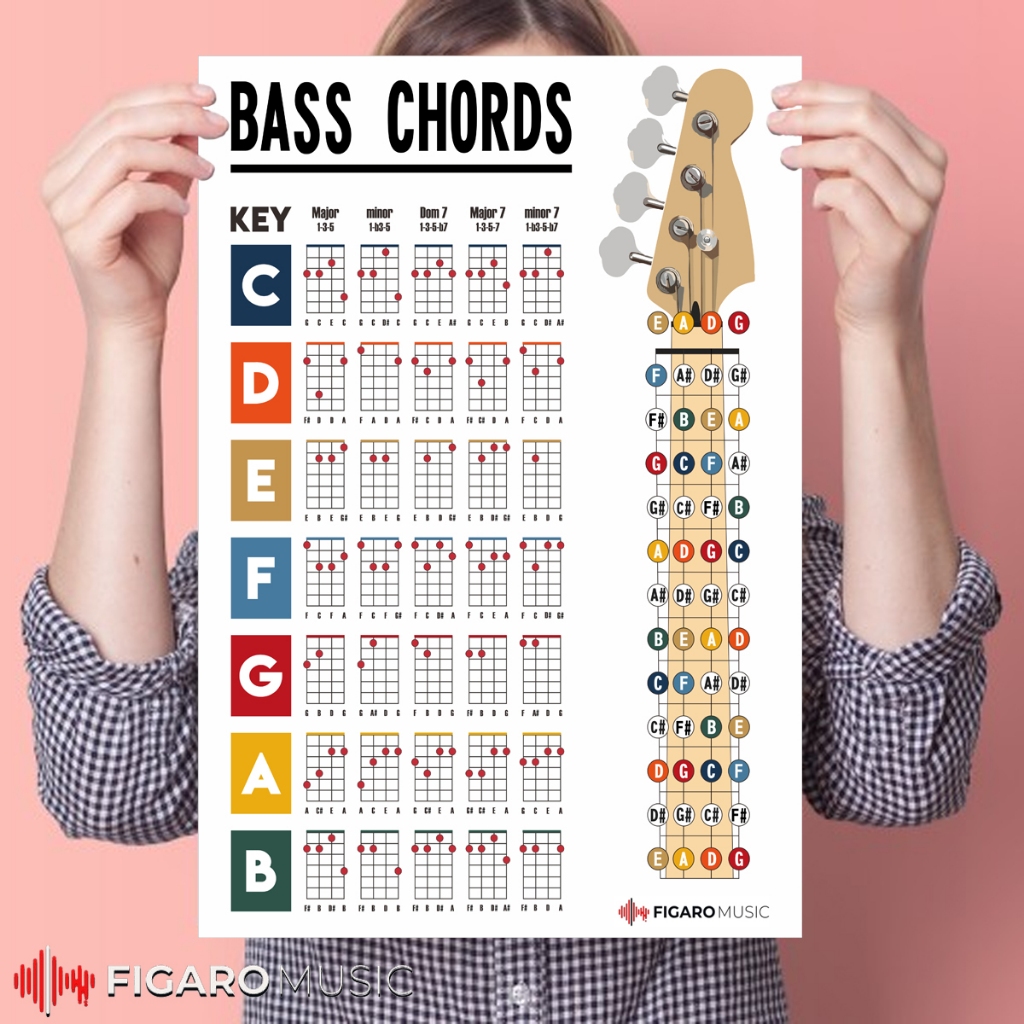 Jual Poster A3 Bass Chord Chart Educational Reference Guide for ...