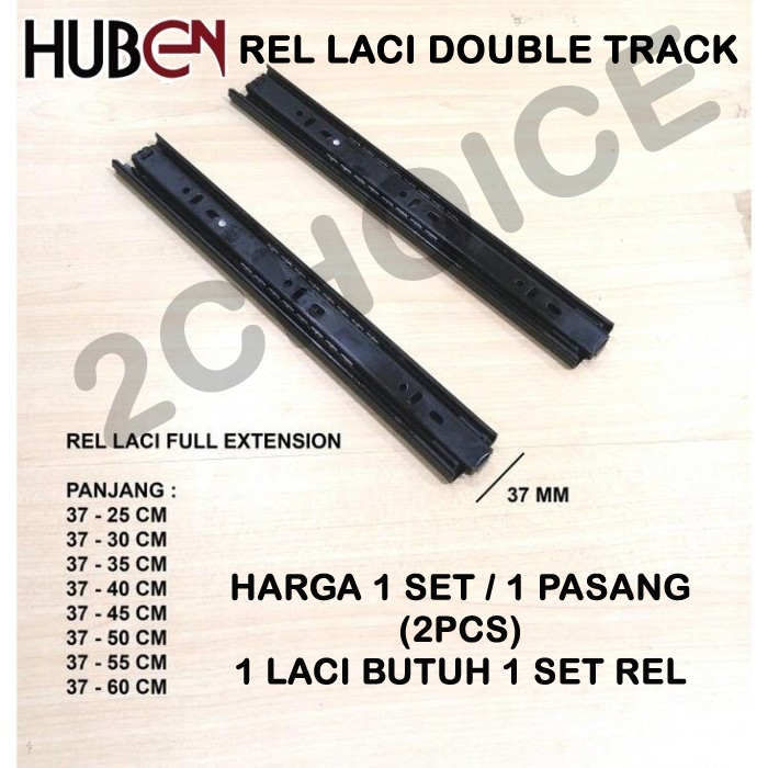 Jual (1 pasang) REL LACI HUBEN DOUBLE TRACK 35 CM FULL EXTENSION FE37 ...