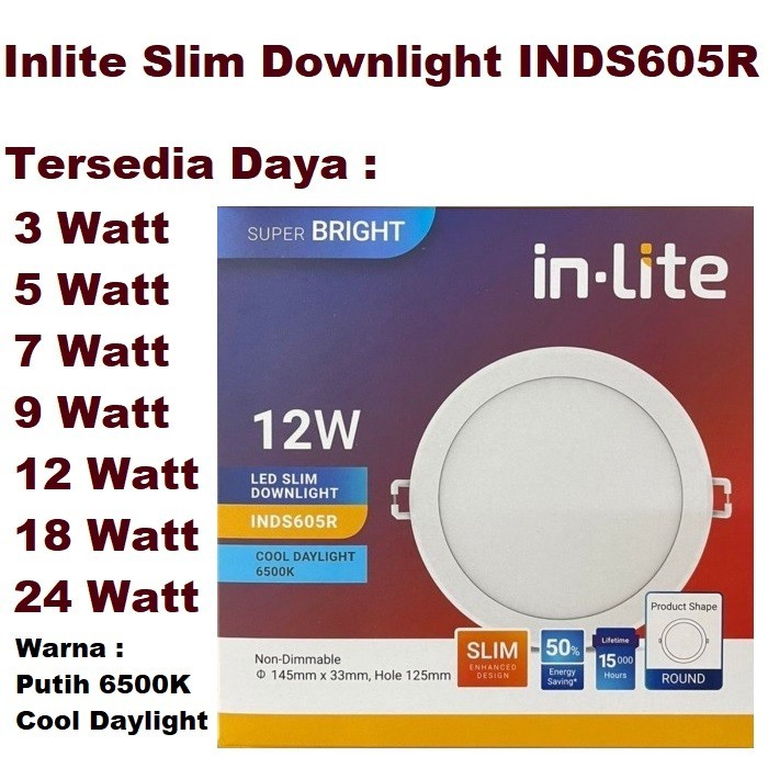 Jual Inlite Lampu Downlight LED 3w 5w 7w 9w 12w 18w 24w In-Lite INDS605R Lampu Downlight Panel ...