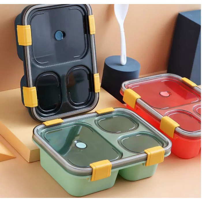 Jual Kotak Makan 850ml anak set kotak bekal tempat makan set lunch box 3 grid anak 3 Sekat ...