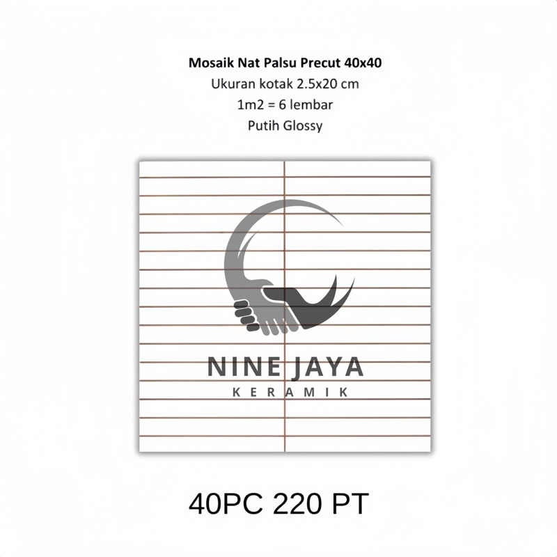 Jual Precut Nat Palsu Mozaik Keramik 40x40 - Putih Glossy 2,5x20 ...
