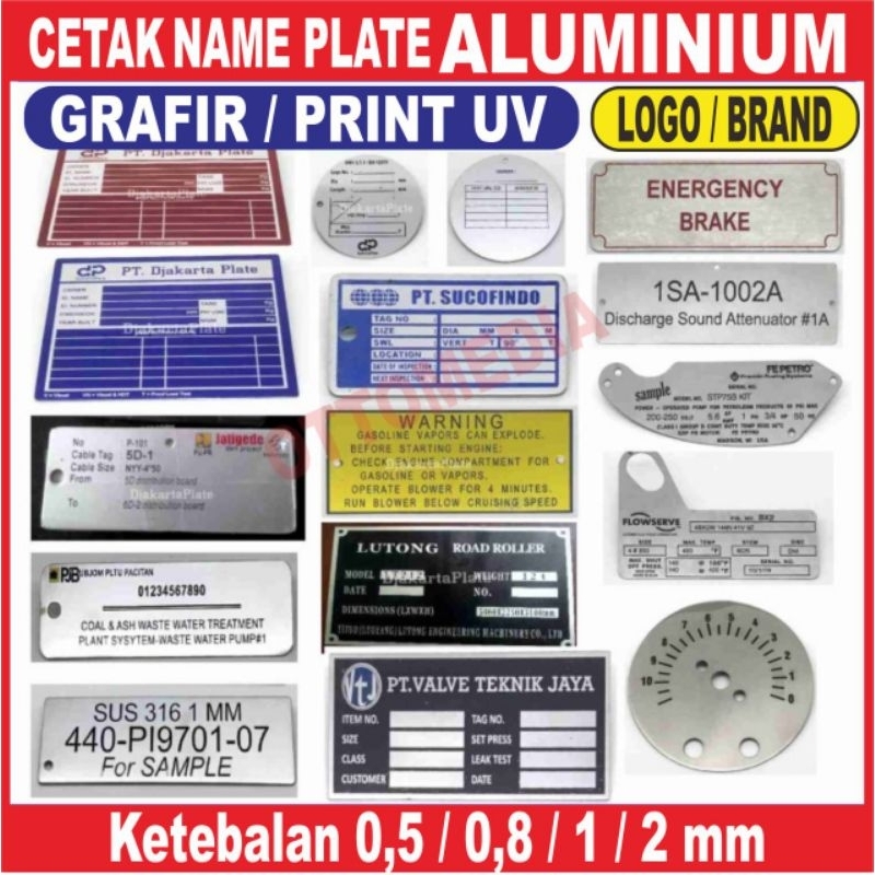 Jual CETAK NAME PLATE / PLAT PANEL / LABEL MESIN / SIGN PLAT LOGO MERK ...