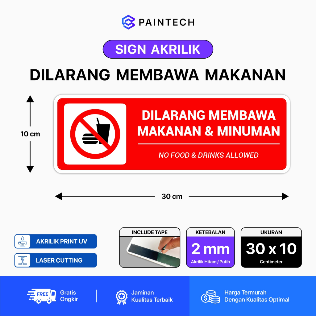 Jual Sign Akrilik Tanda Dilarang Membawa Makanan & Minuman PRrint UV ...