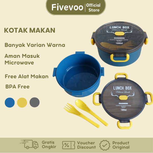 Jual FIVEVOO Lunch Box/ Lunch Box Round/ Kotak Makan Siang Bulat/ Kotak ...