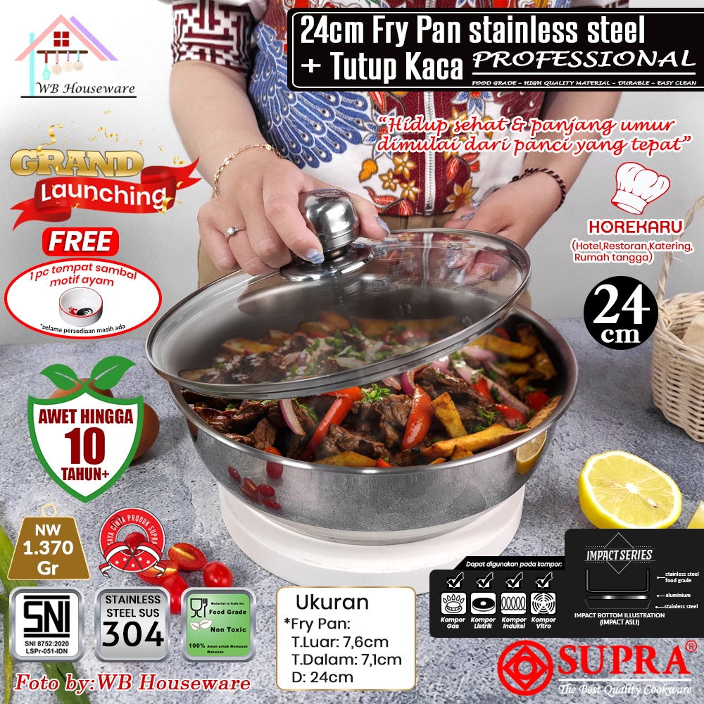 Jual New SUPRA Panci fry pan 24cm + tutup kaca viliron professional ...