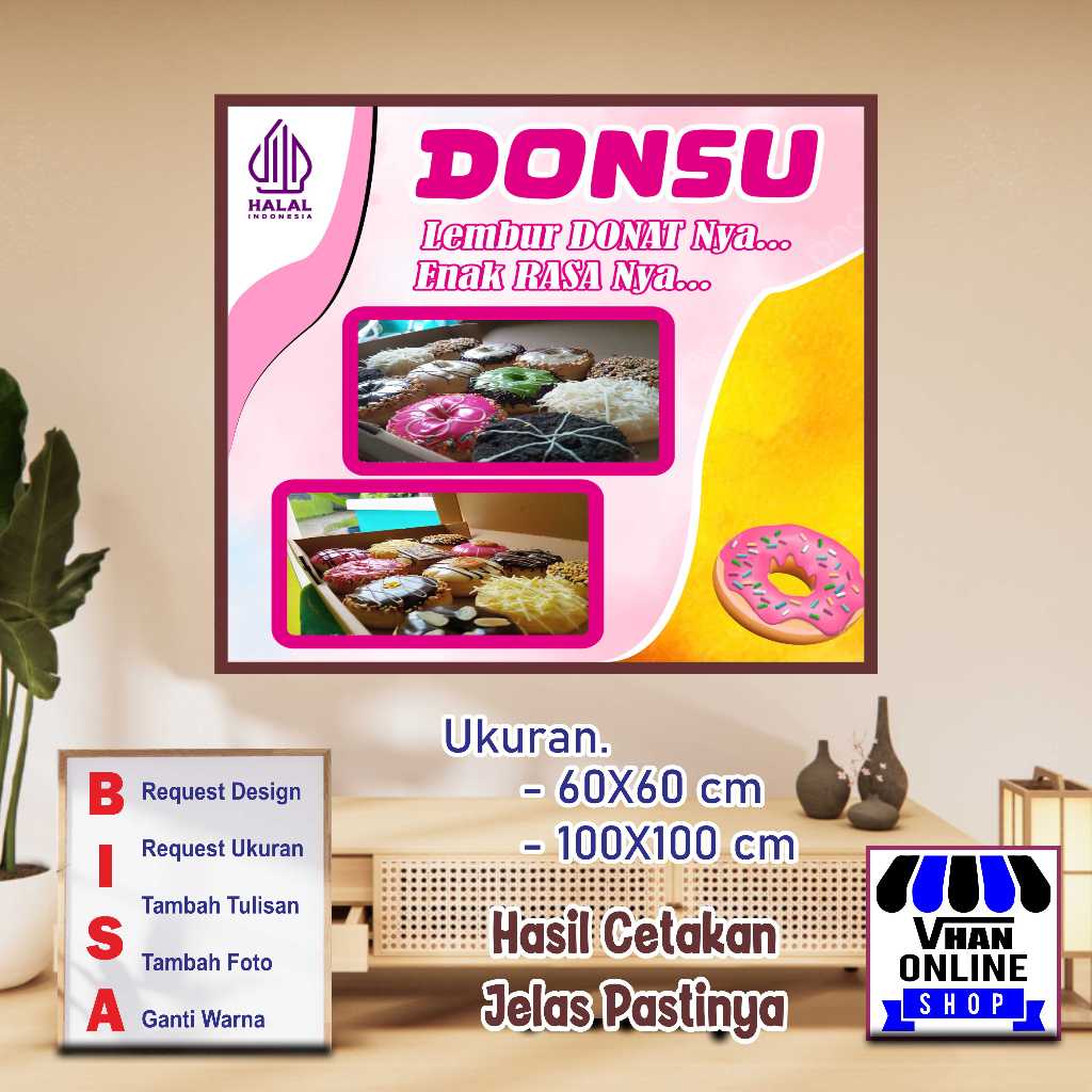Jual Cetak Spanduk Banner Jualan Donat Model Design Pink | Shopee Indonesia