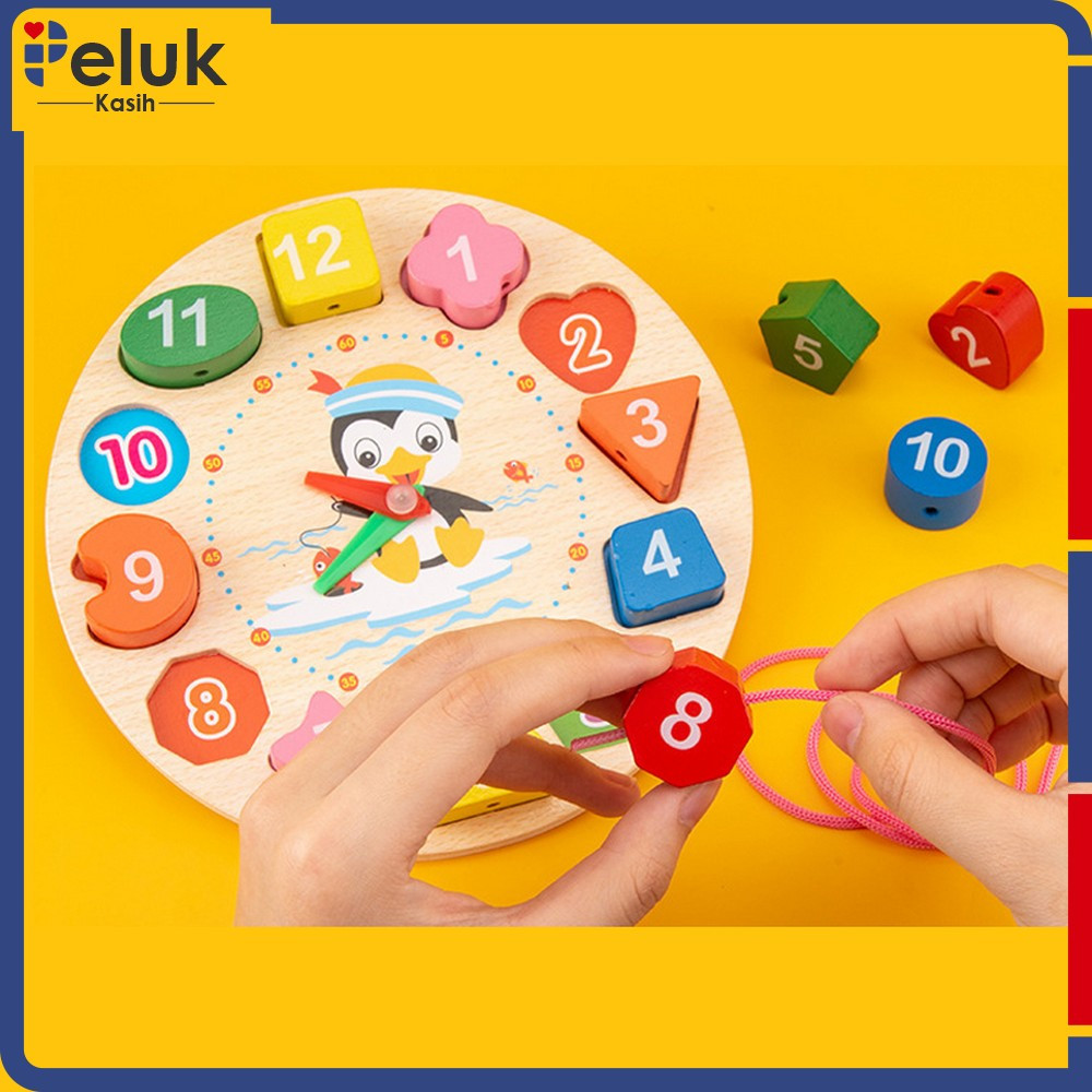 Jual Puzzle Kayu Jam Geometri Motif Penguin Wooden Clock Game / Puzzle ...