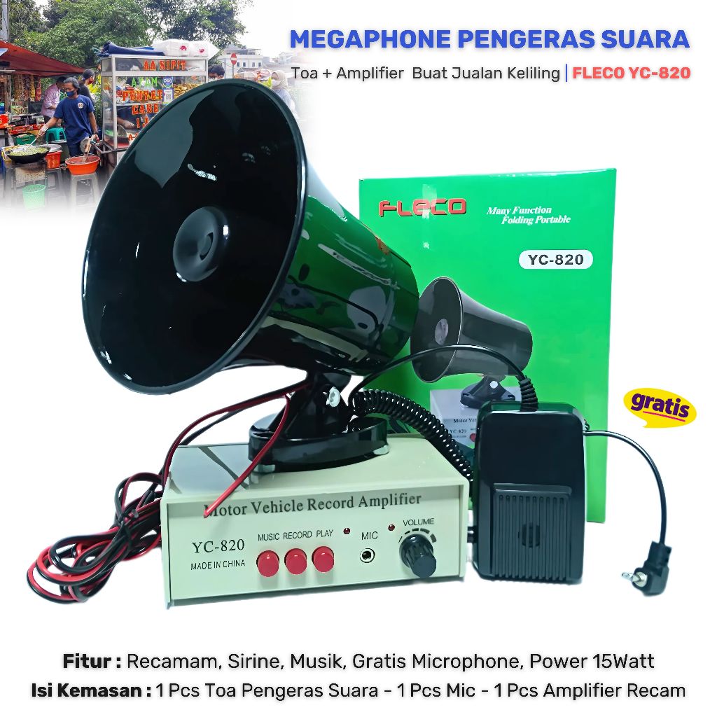 Jual Toa Speaker Buat Jualan Keliling Fleco YC-820 - Megaphone Mobil ...