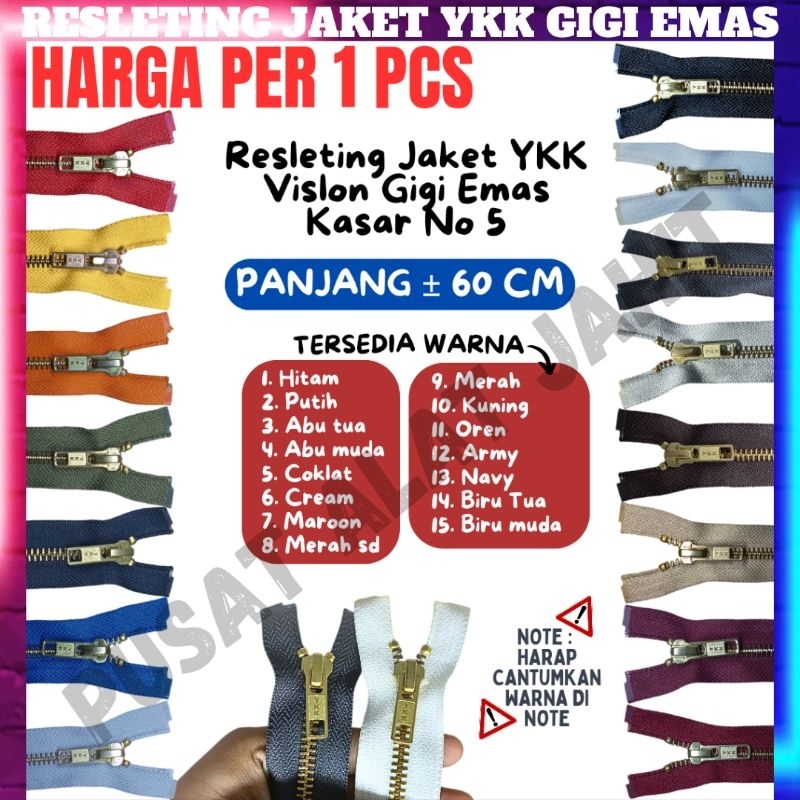Jual RESLETING RITSLETING SLETING JAKET ZIPPER JACKET VISLON YKK GIGI KASAR BESI EMAS KASAR NO 5 ...