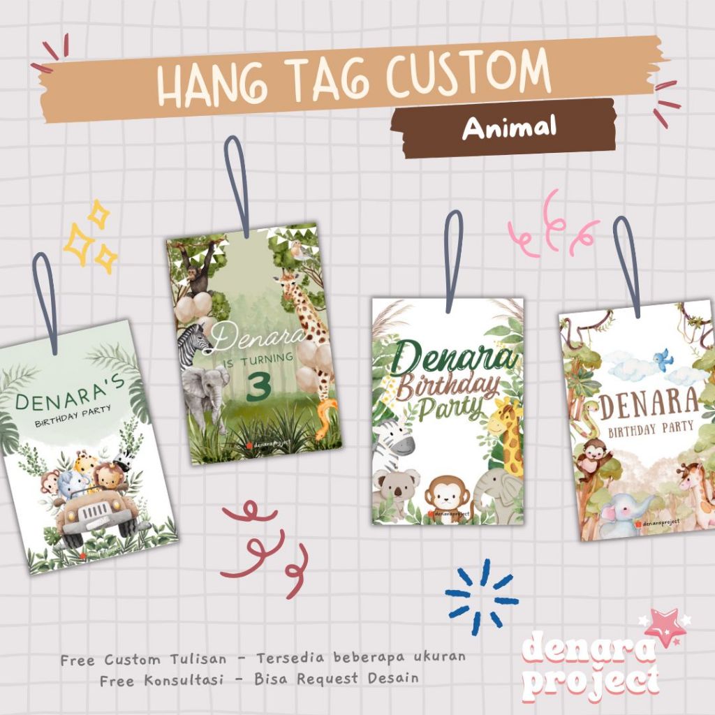 Jual (50 PCS) Hang Tag Ulang Tahun Tag Ultah Hantag Birthday Jungle ...