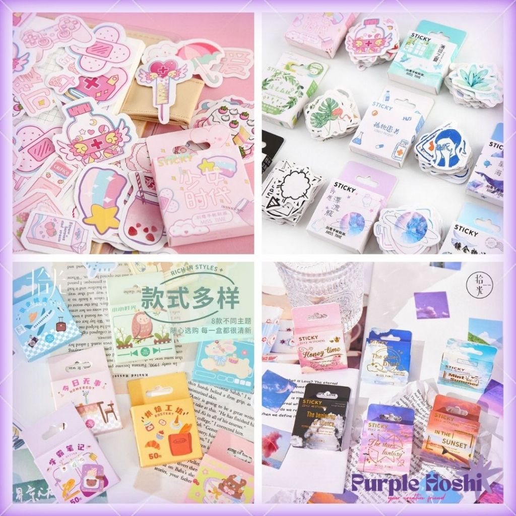 Jual Purple Hoshi Sticker Set Isi 45-50 Pcs Sticky Miss Time Series ...
