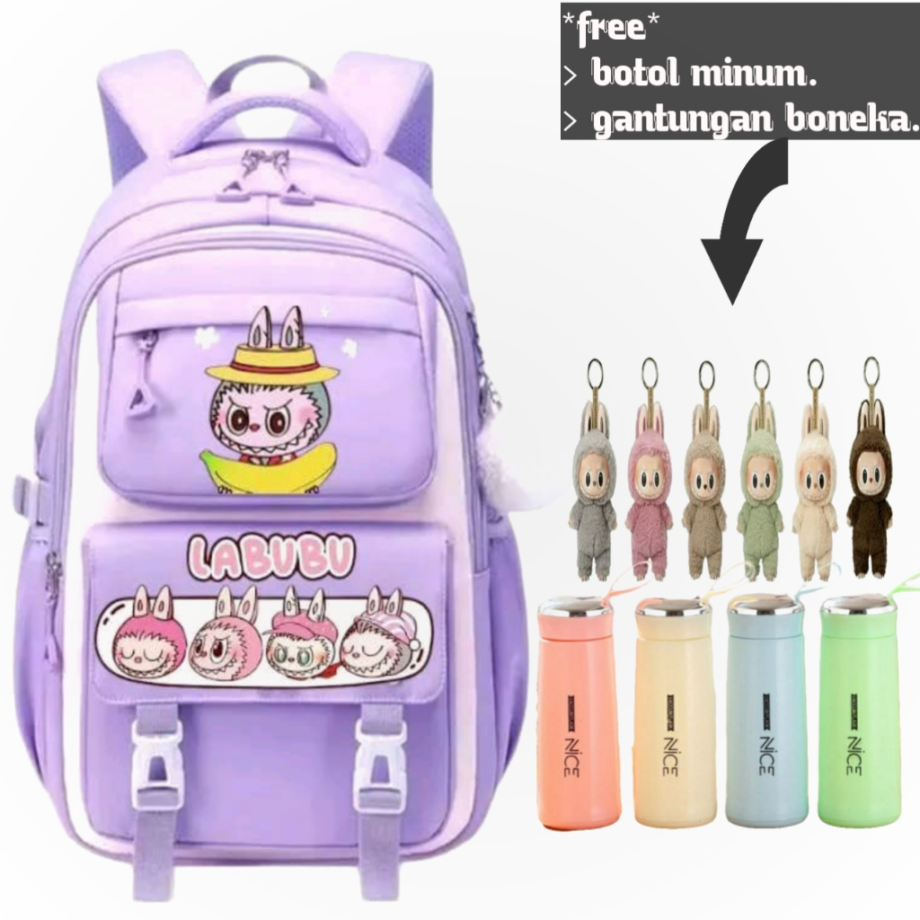 Jual Tas Ransel Anak Perempuan LABUBU Bags Tas Sekolah Anak SD Free Botol Minum Dan GantunganTAS ...